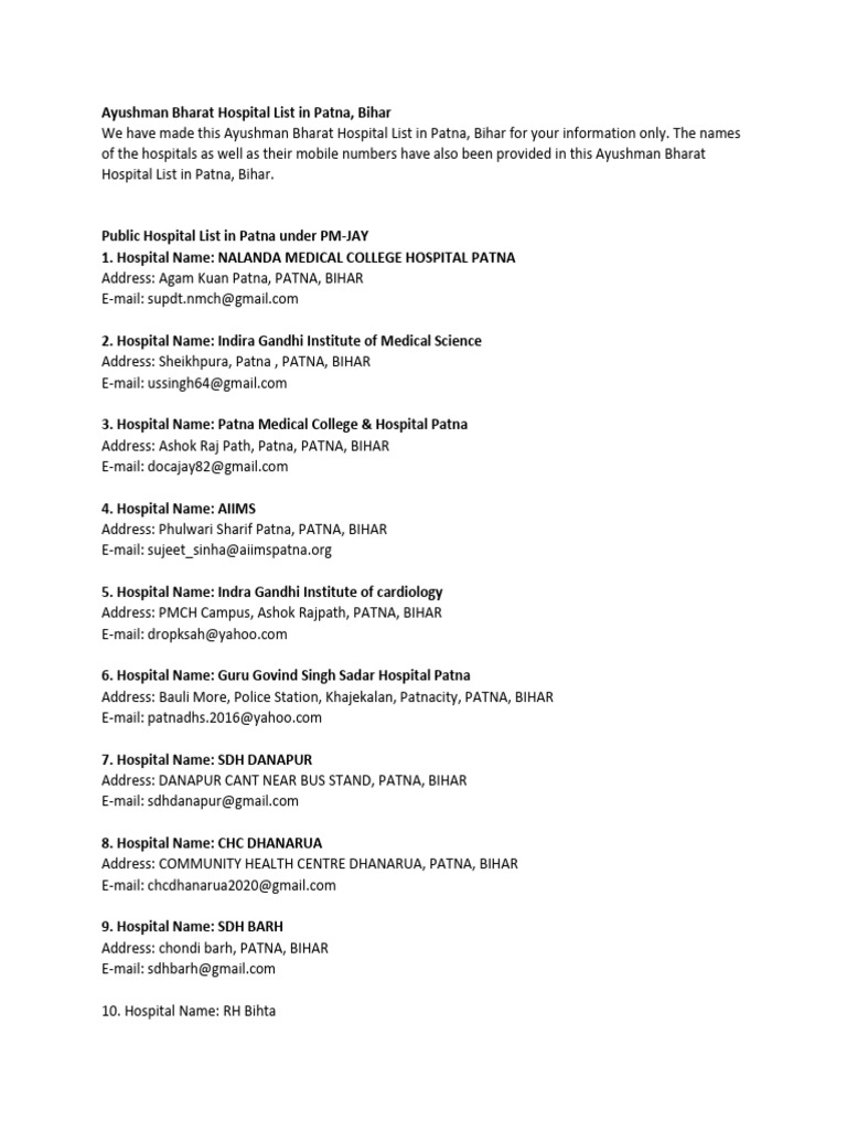 Ayushman Bharat Hospitals in Patna | PDF | Health Care