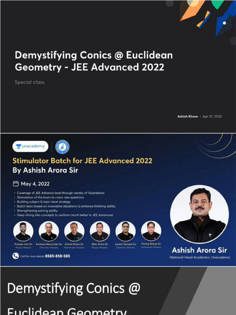 Demystifying Conics Euclidean Geometry JEE Advanced 2022 With Anno | PDF