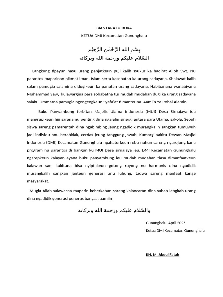 Bubuka Biantara DMI Gununghalu | PDF