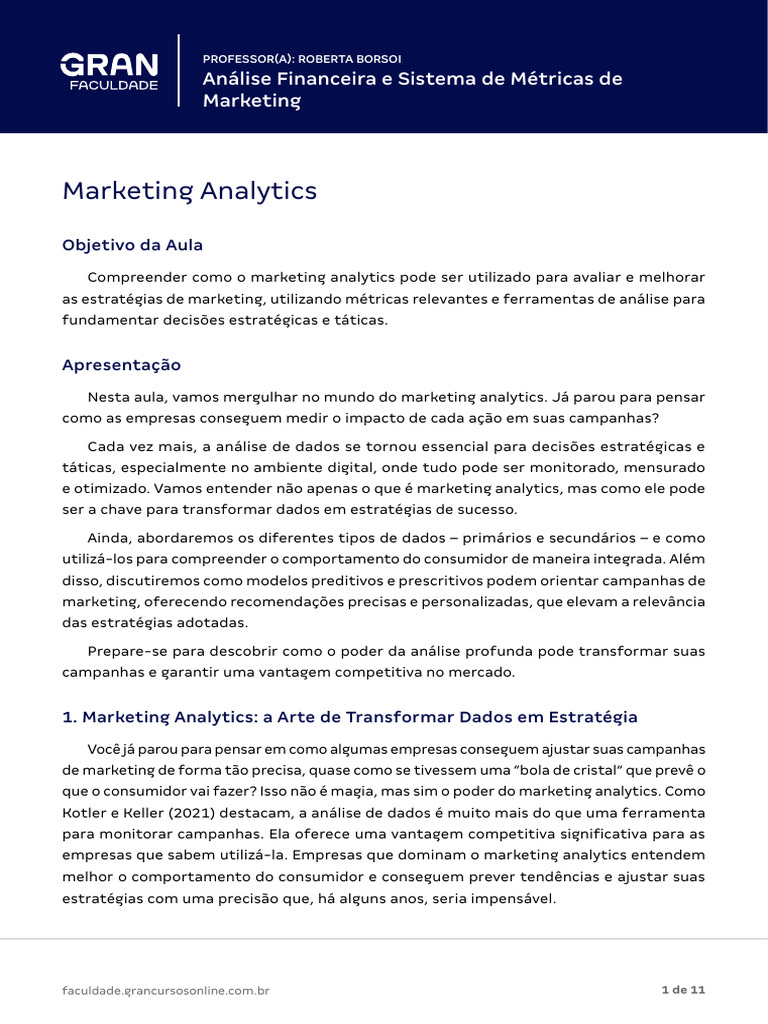 Apostila - Marketing Analytics | PDF | Marketing | Vantagem competitiva