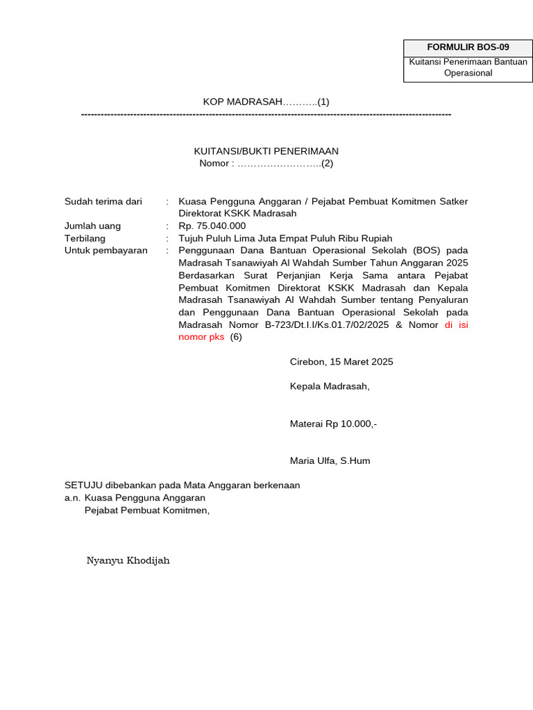 Kuitansi BOS Madrasah 2025 | PDF