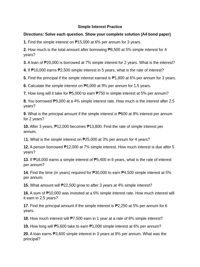 Simple Interest Calculation Practice | PDF