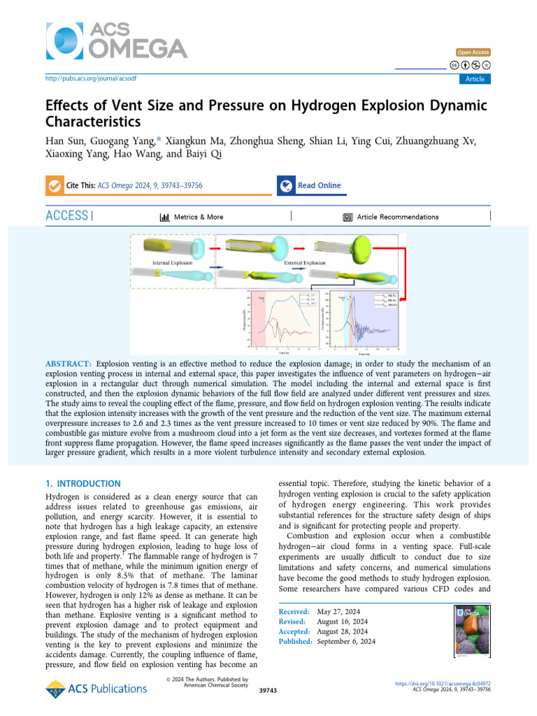 Sun Et Al 2024 Effects of Vent Size and Pressure On Hydrogen Explosion ...