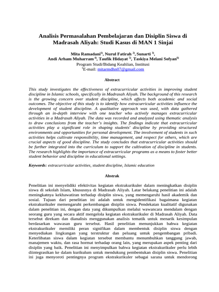 Analisis Permasalahan Pembelajaran Dan Disiplin Siswa Di Madrasah Aliyah | PDF