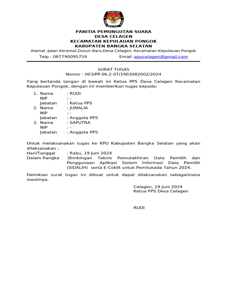 003 Surat Tugas Bimtek Kpu 19-06-2024 | PDF