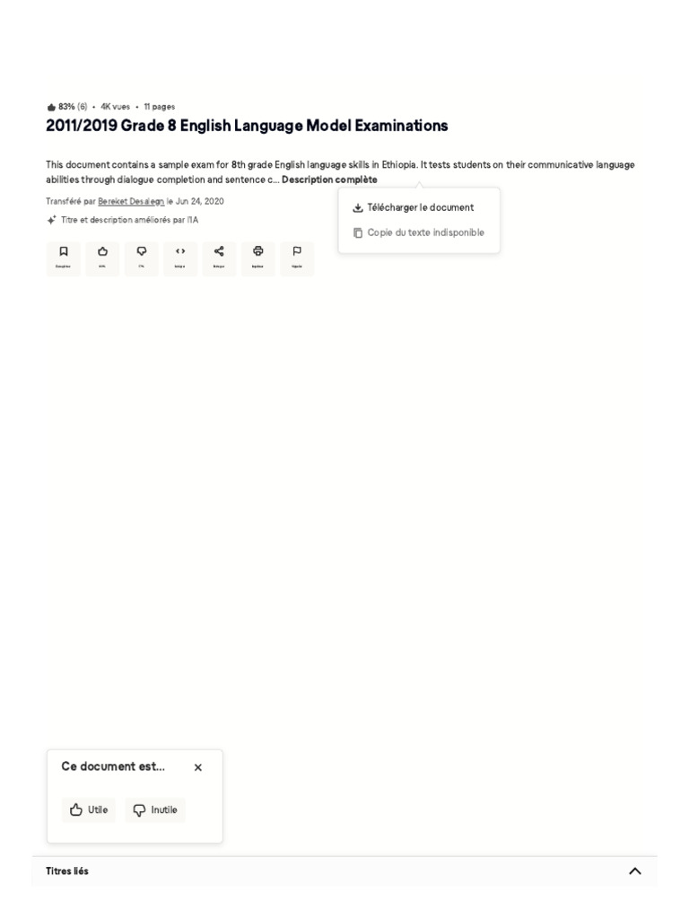 2011 - 2019 Grade 8 English Language Model Examinations - PDF - Privacy ...