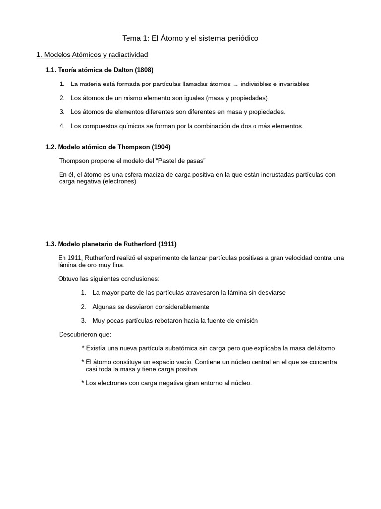 Tema 1 Fyq | PDF | Átomos | Núcleo atómico