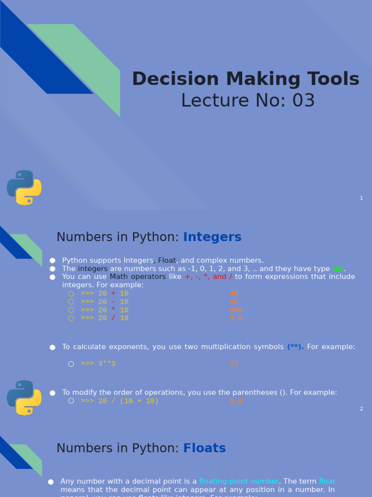 Decision Making Tools Lecture No - 03 | PDF | Boolean Data Type | Data Type