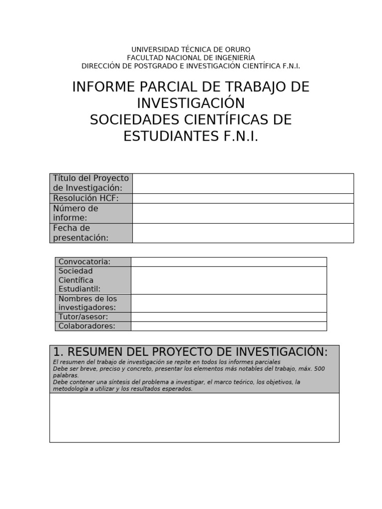 1-Formato Informe Parcial | PDF | Hipótesis | Science