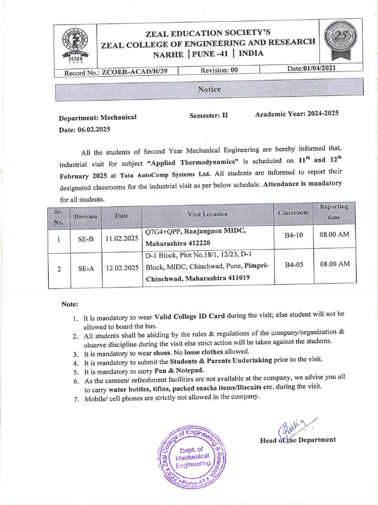 Industrial Visit Notice-1 | PDF