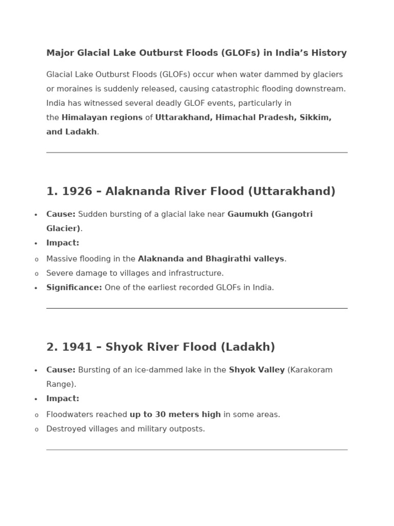 Major Glacial Lake Outburst Floods | PDF | Natural Disasters | Aquatic ...