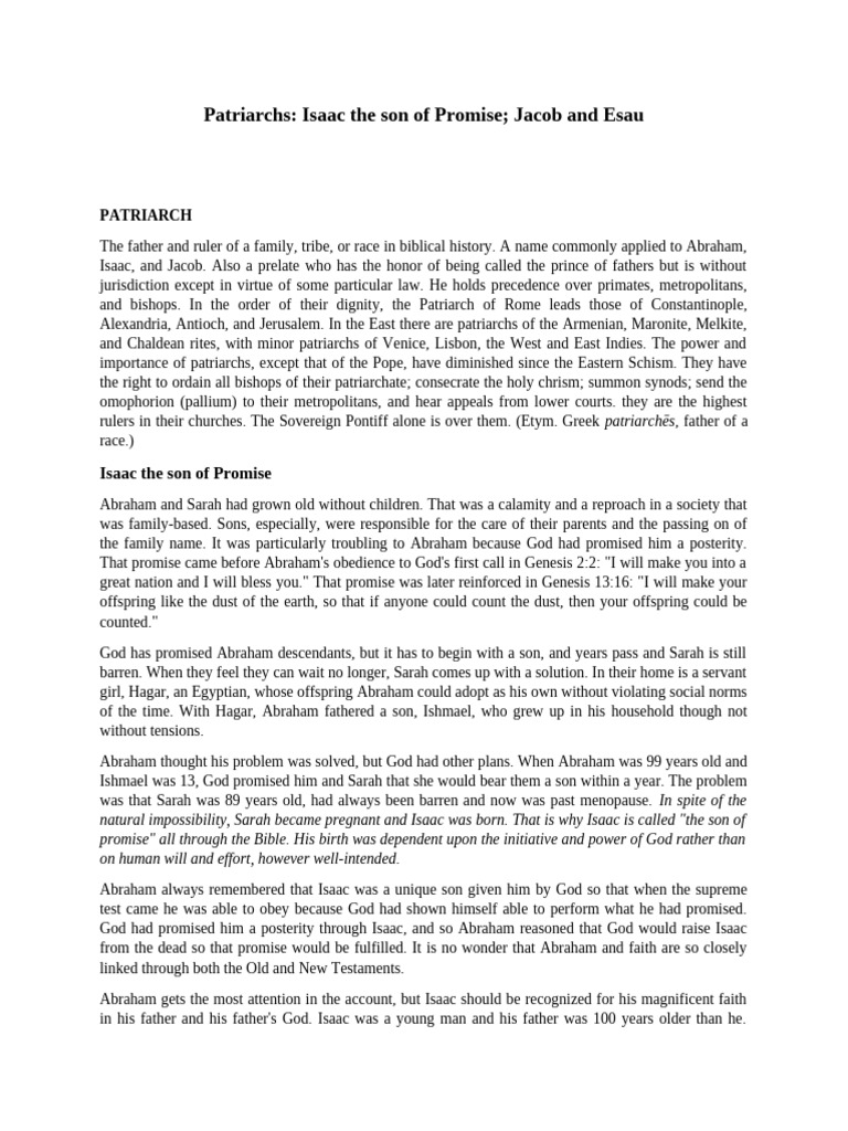 Patriachs Isaac The Son of Promise Jacob and Esau | PDF | Jacob | Leah