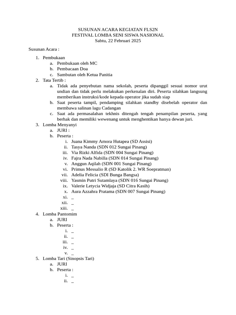 Draft Susunan Acara FLS2N | PDF