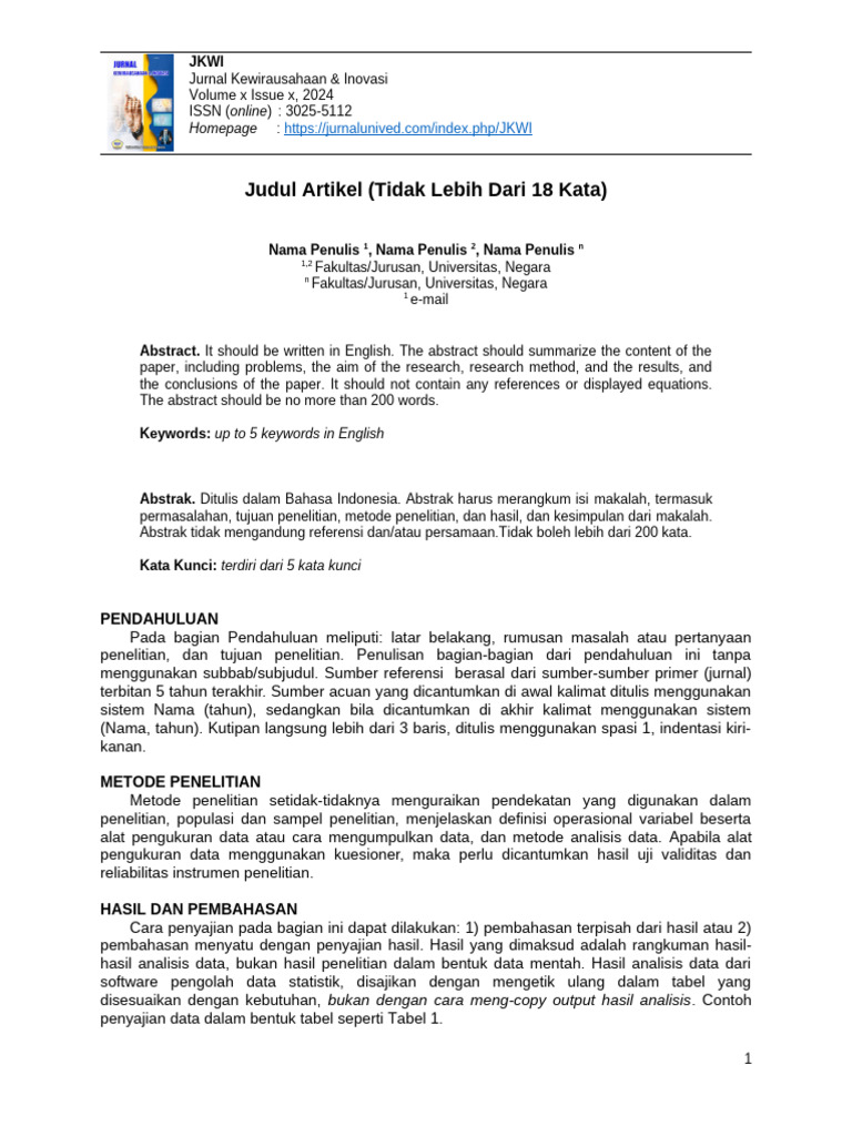 TEMPLATE Jurnal Kewirausahaan dan Inovasi 2024 | PDF