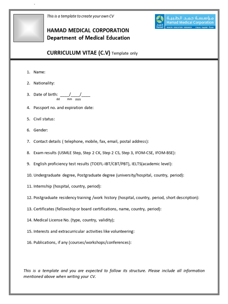 NHS CV Template for Medical Professionals | PDF