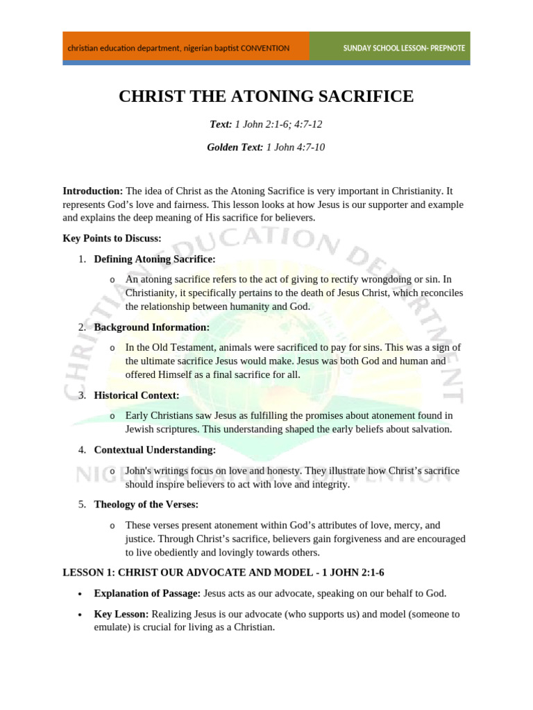 Christ The Atoning Sacrifice - Prepnote | PDF | Jesus | Sacrifice