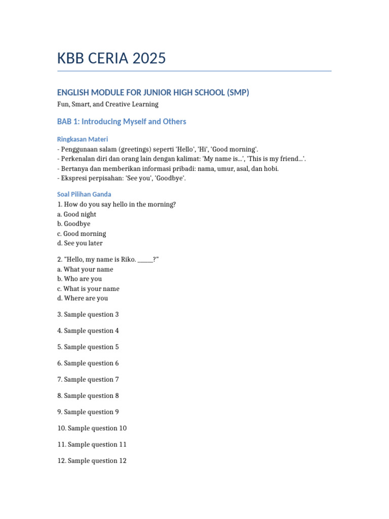 KBB Ceria English Module | PDF