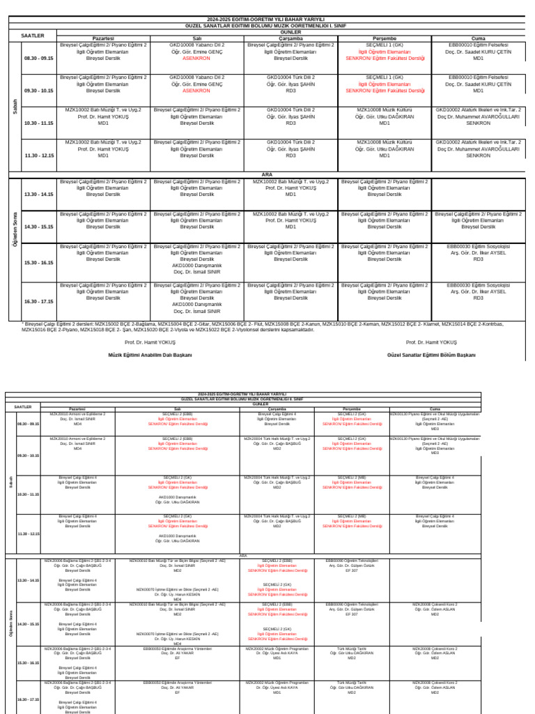24-25 Bahar Müzik Öğrt Lisans Ders Prog | PDF
