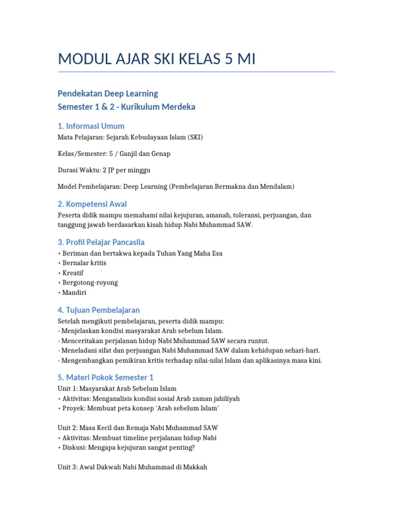 Modul Ajar SKI Kelas 5 Deep Learning | PDF