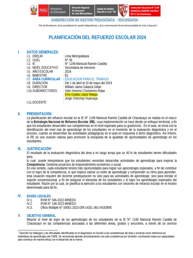 Planificación de Refuerzo Escolar EPT INDUSTRIA DEL VESTIDO | PDF | Evaluación | Aprendizaje