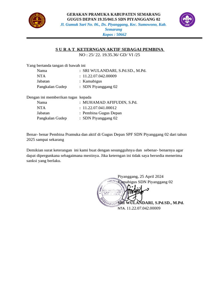 Surat AKTIF GUDEP Afif Udin | PDF