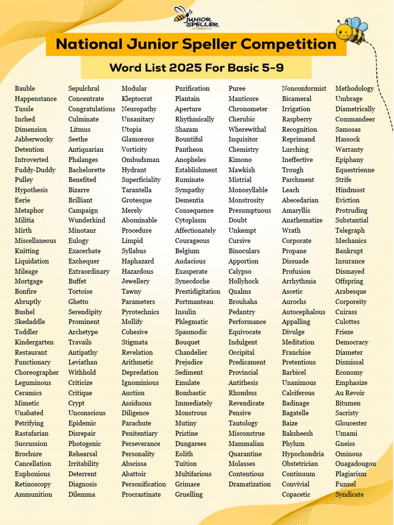 2025 School Word List for Basics 5-9 Copy | PDF