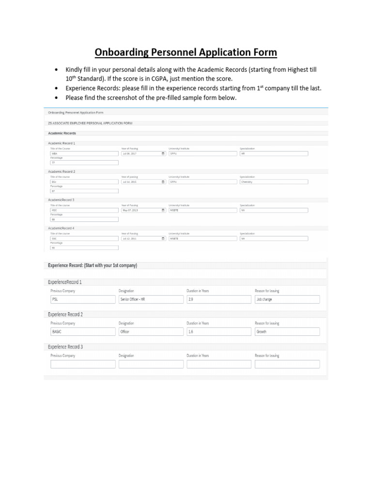 Sample Onboarding Personal Application Form (1) | PDF