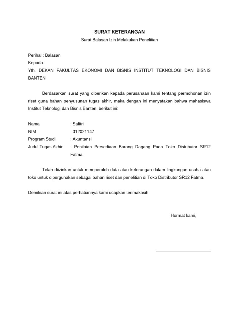 Surat Keterangan Riset | PDF