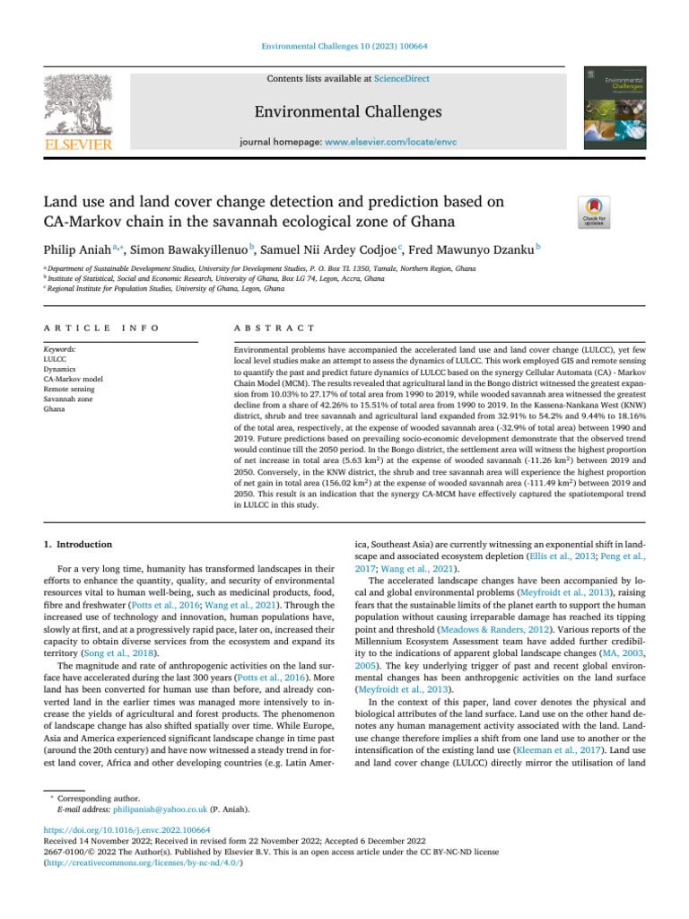 Land Use and Land Cover Change Detection and Prediction Bas - 2023 ...