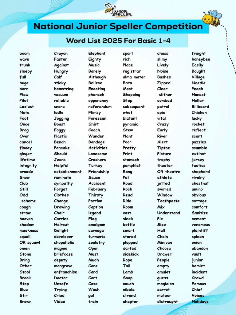 2025 School Word List BS 1-4 | PDF
