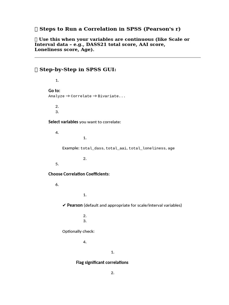 Steps To Run A Correlation in SPSS | PDF