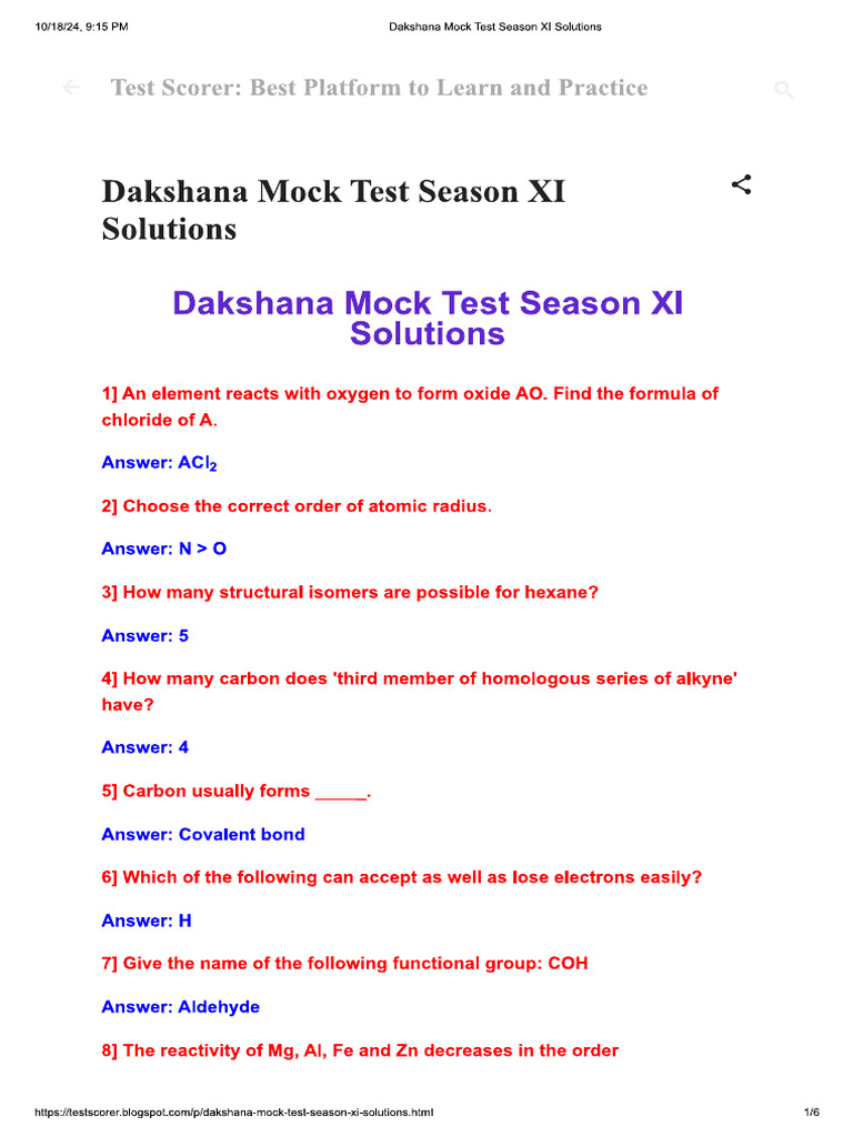 Test11 Solutions | PDF