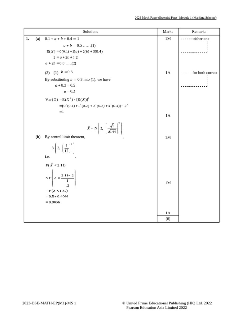 Free M1 Mock 2023 Marking E | PDF | Mathematics | Probability Theory