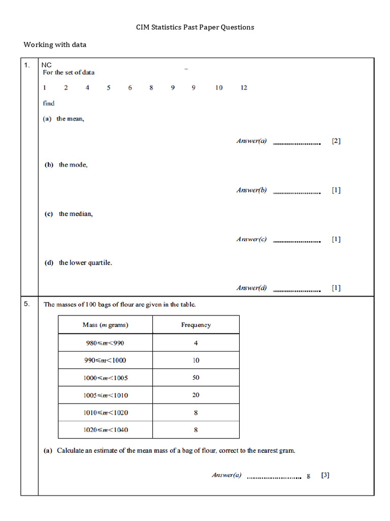 CIM Statistics Past Paper Questions | PDF