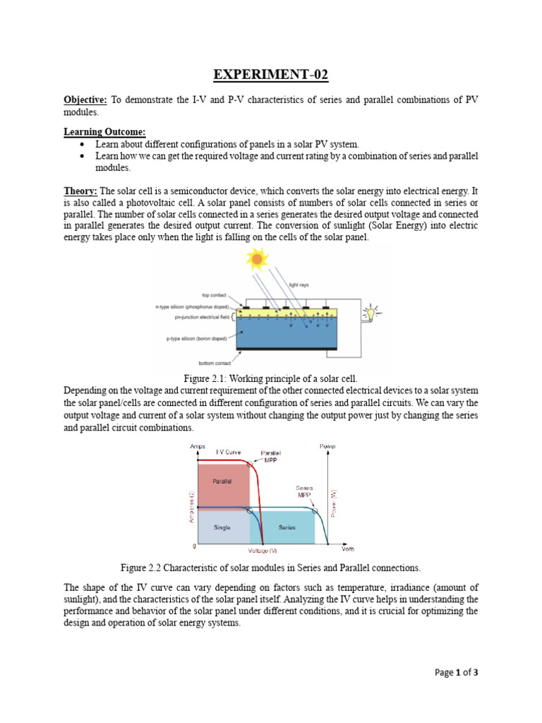 Experiment 02 Series and Parallel Combinations | PDF | Solar Panel | Photovoltaics