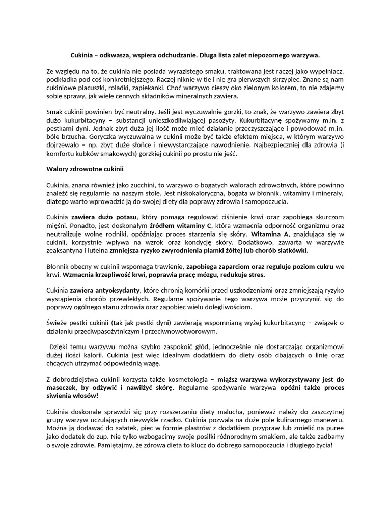 Cukinia - Odkwasza I Wspiera Odchudzanie | PDF