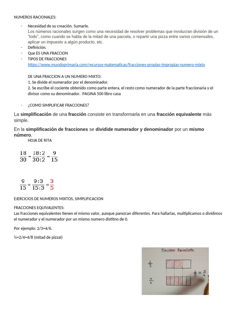 Números Racionales: Fracciones y Operaciones | PDF | Número racional ...
