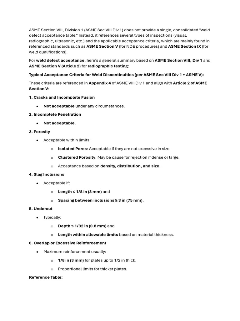 Weld Defect Acceptance Criteria Overview | PDF