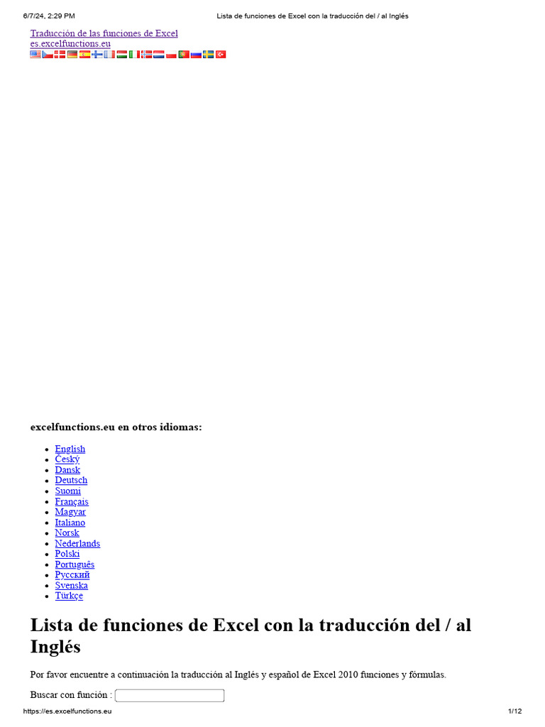 Lista de Funciones de Excel Con La Traducción Del - Al Inglés | PDF ...