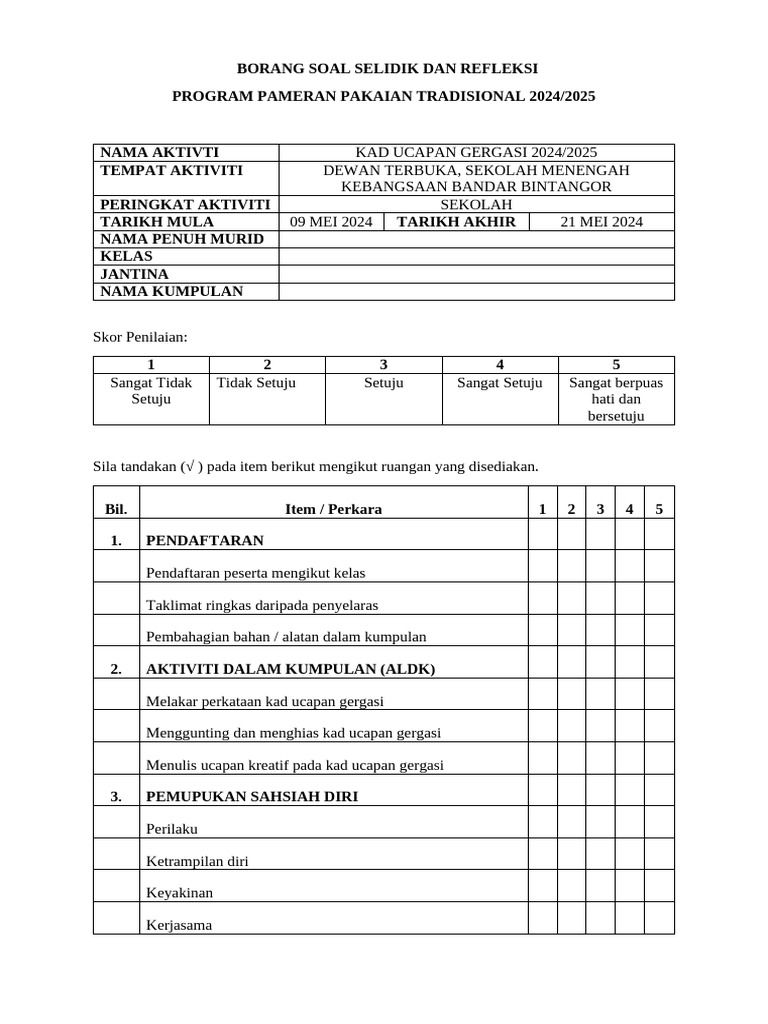 BORANG SOAL SELIDIK DAN REFLEKSI - KAD UCAPAN GERGASI | PDF