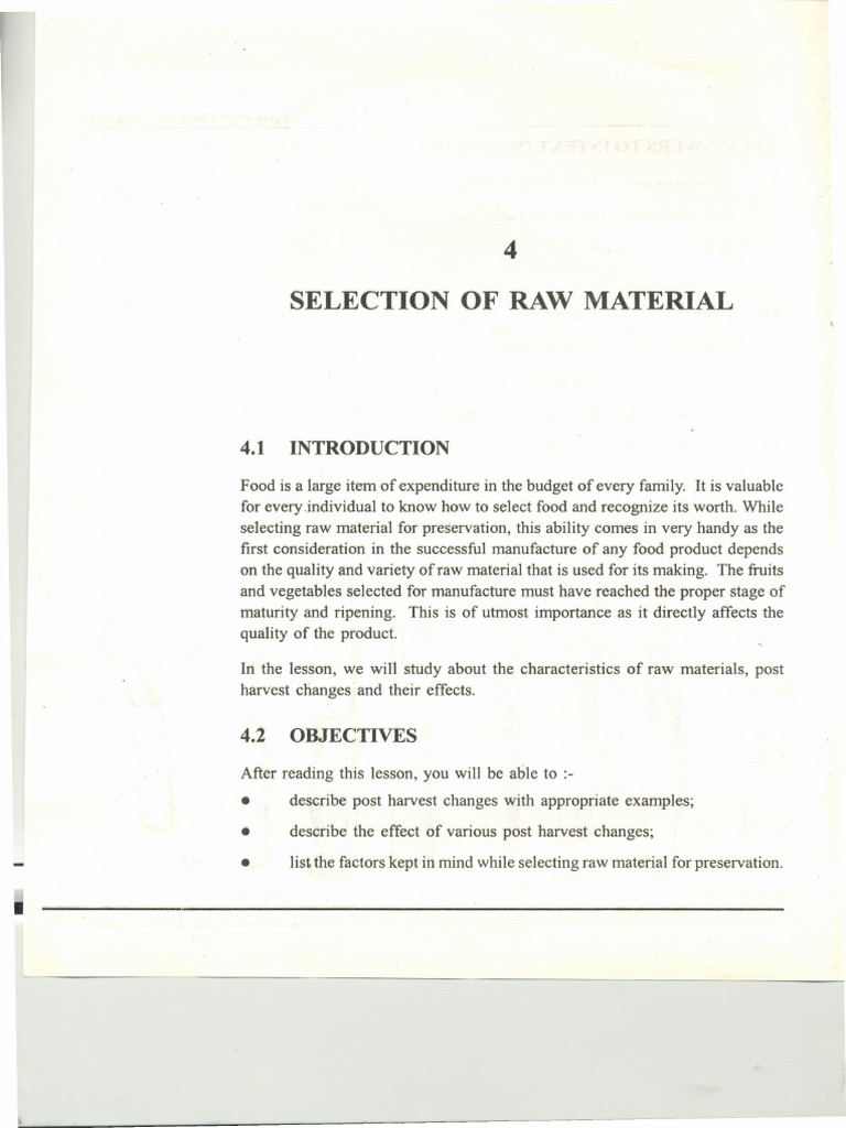 Chapter-4 Selectio of Raw Material | PDF | Vegetables | Food Ingredients