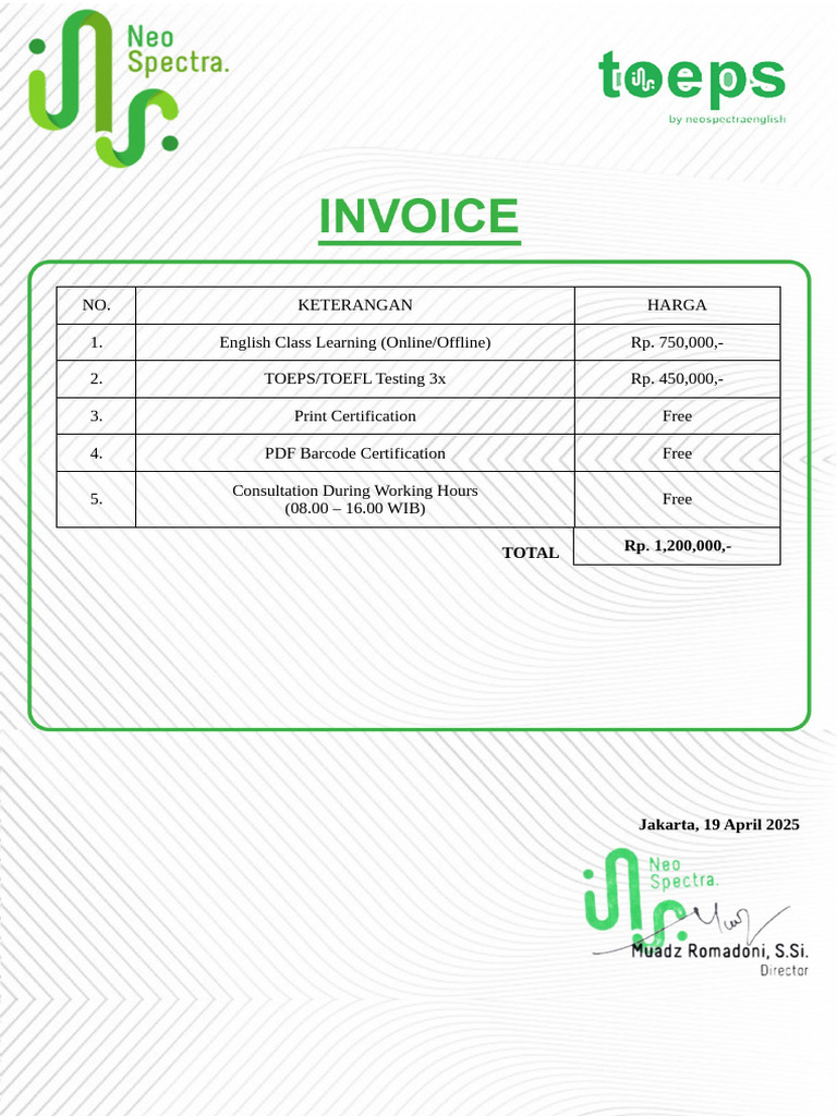 TOEFL Invoice Breakdown | PDF