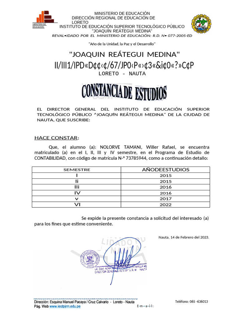 Constacia de Estudio | PDF