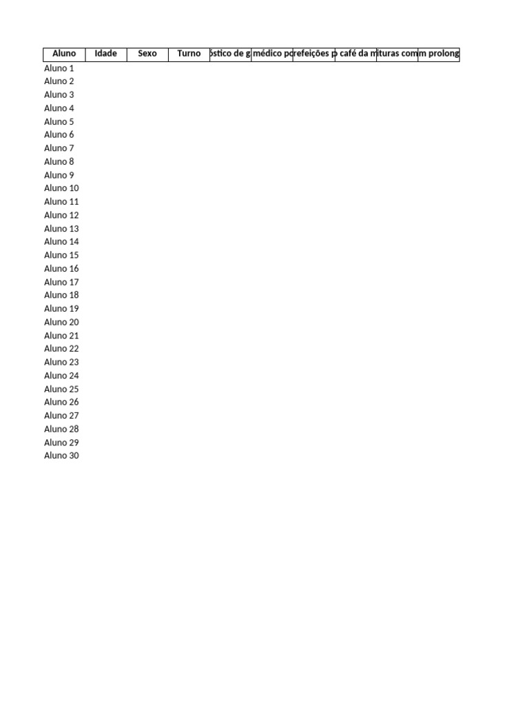 Modelo Tabela Respostas Gastrite | PDF