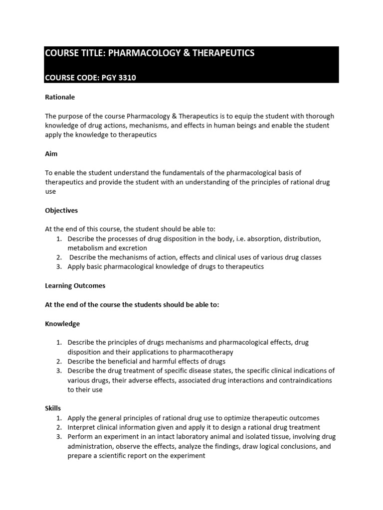 3.PHARMACOLOGY COURSE OUTLINE J | PDF | Pharmacology | Adverse Effect