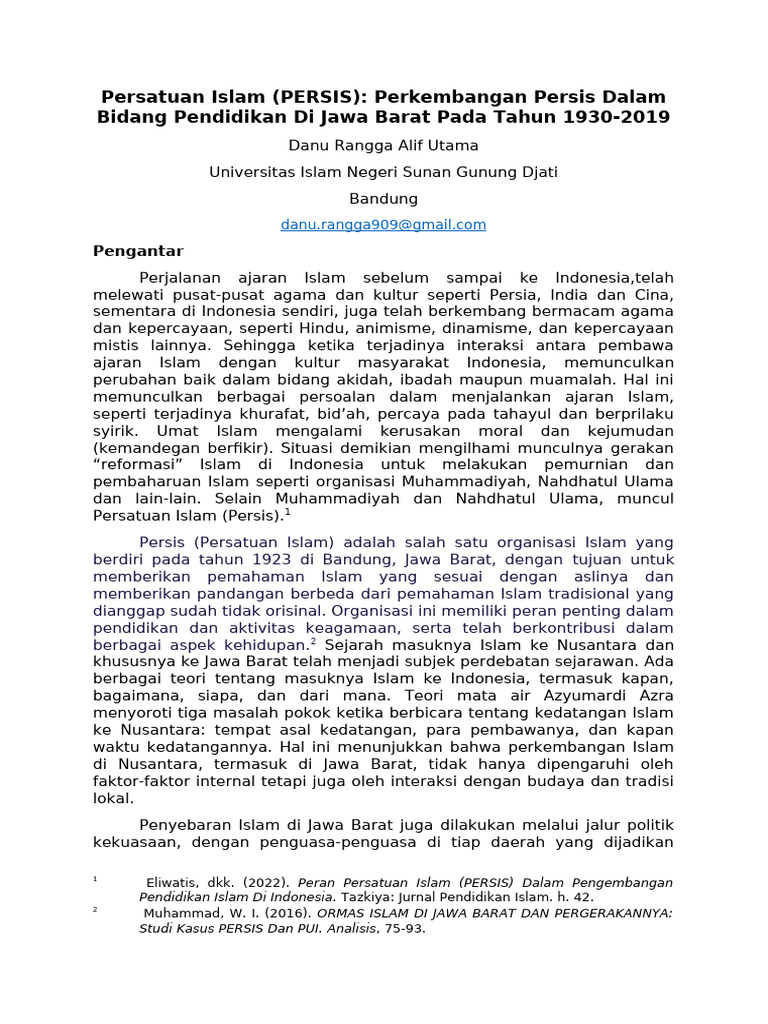 Danu Rangga A.U - 1225010038 - Persatuan Islam (PERSIS) Perkembangan Persis Dalam Bidang ...