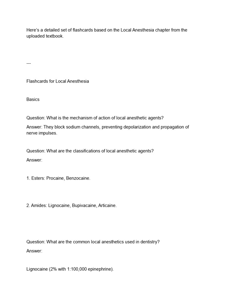 Local Anesthesia Flash Cards | PDF | Anesthesia | Drugs