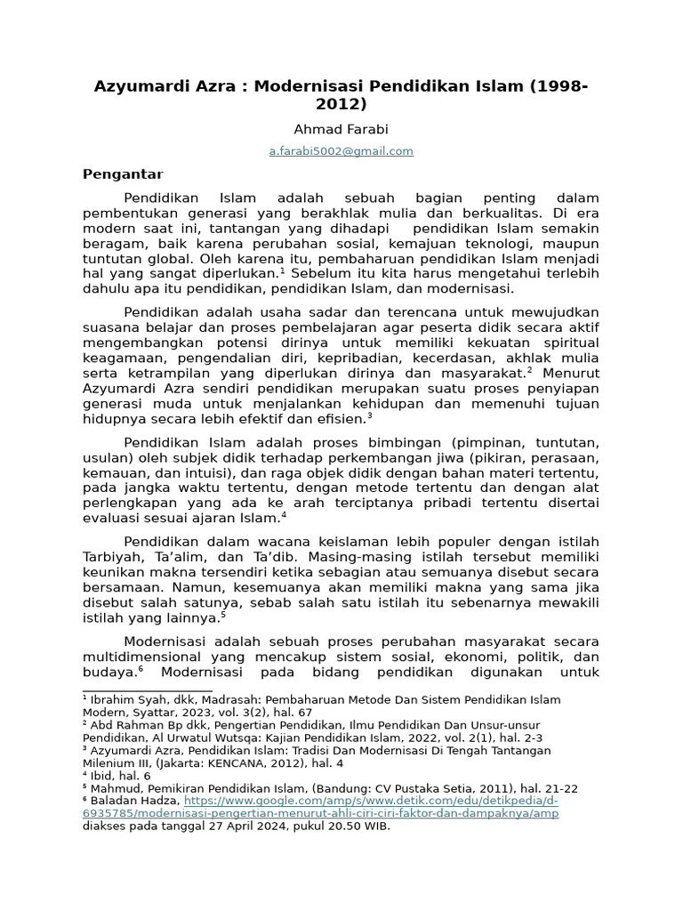Ahmad Farabi_1225010011_Azyumardi Azra Modernisasi Pendidikan Islam (1998-2012) | PDF
