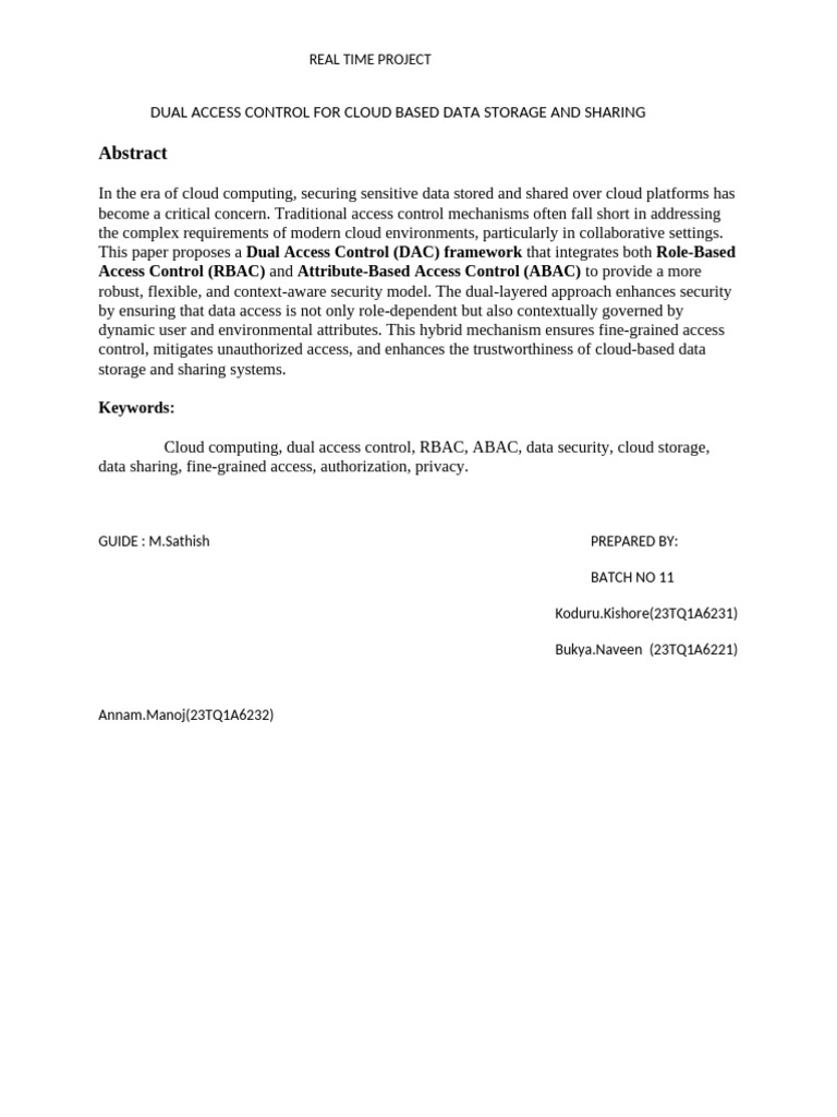 Dual Access Control For Cloud Based Data Storage and Sharing | PDF