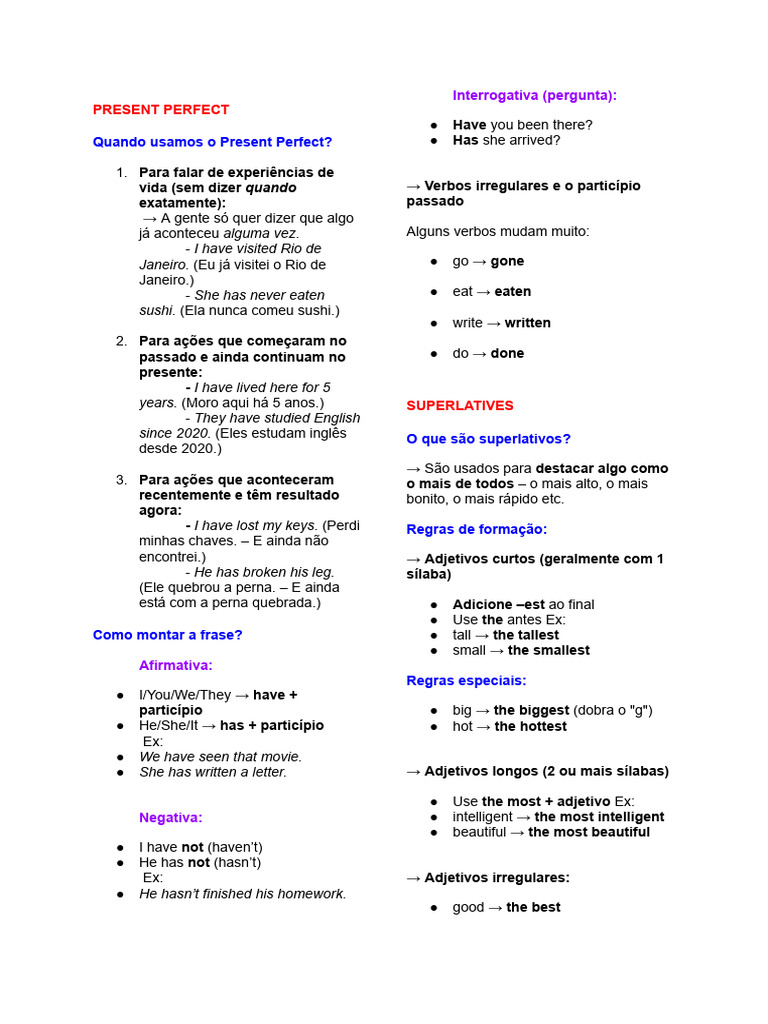 Perfect Present and Superlatives | PDF | Famílias linguísticas ...